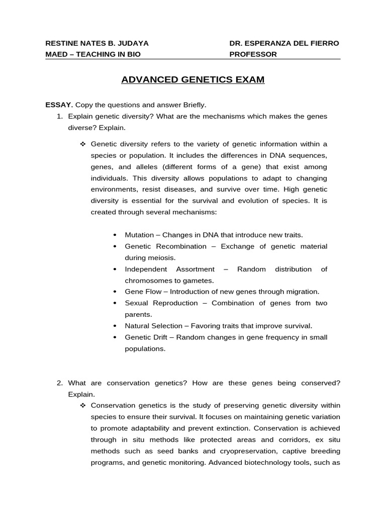 Advanced Genetics Exam | PDF | Evolution | Gene