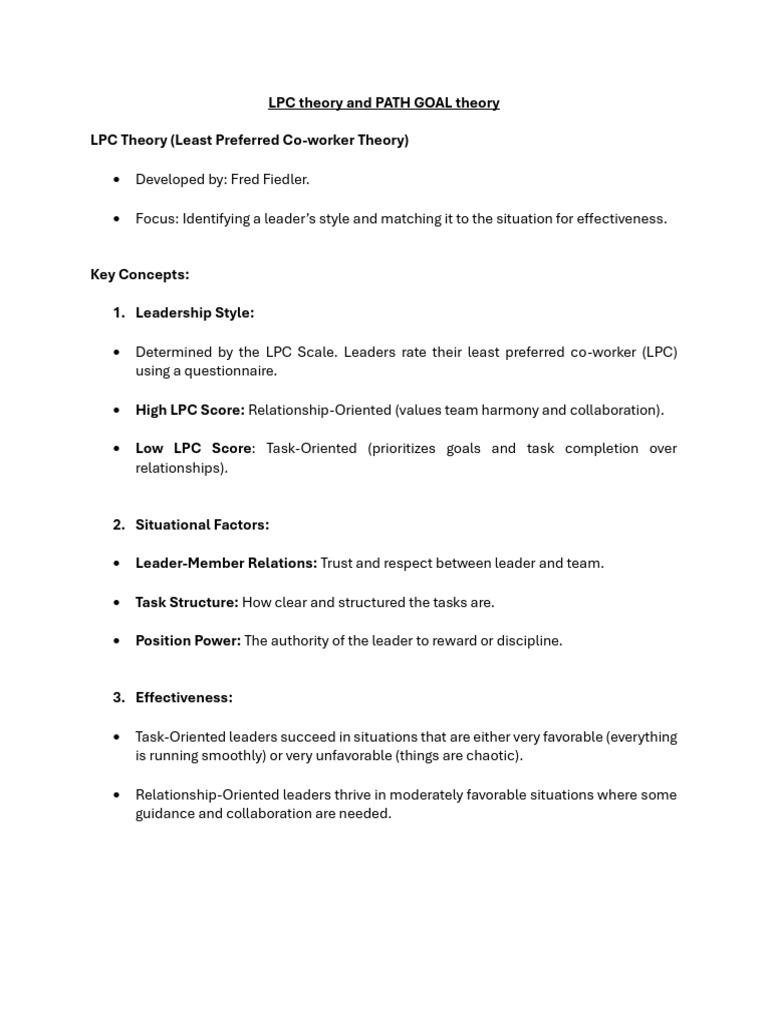 LPC and Path Goal Theory | PDF | Leadership | Goal