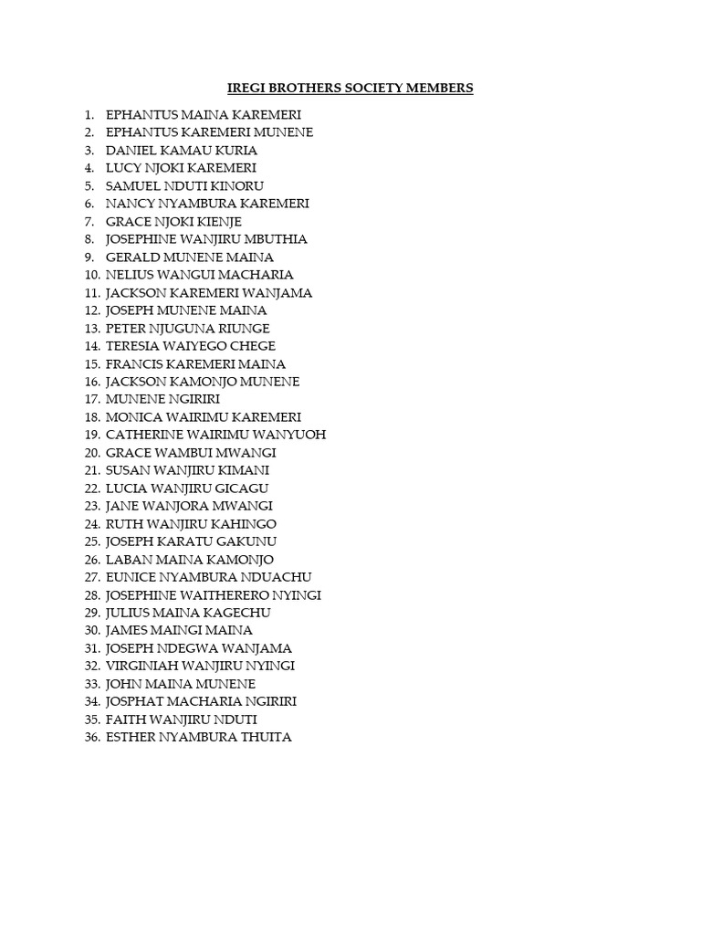 Iregi Brothers Society Members | PDF