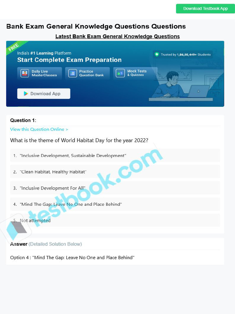 Bank Exam General Knowledge Questions 637ee6d4a44ddfbdf425561d | PDF