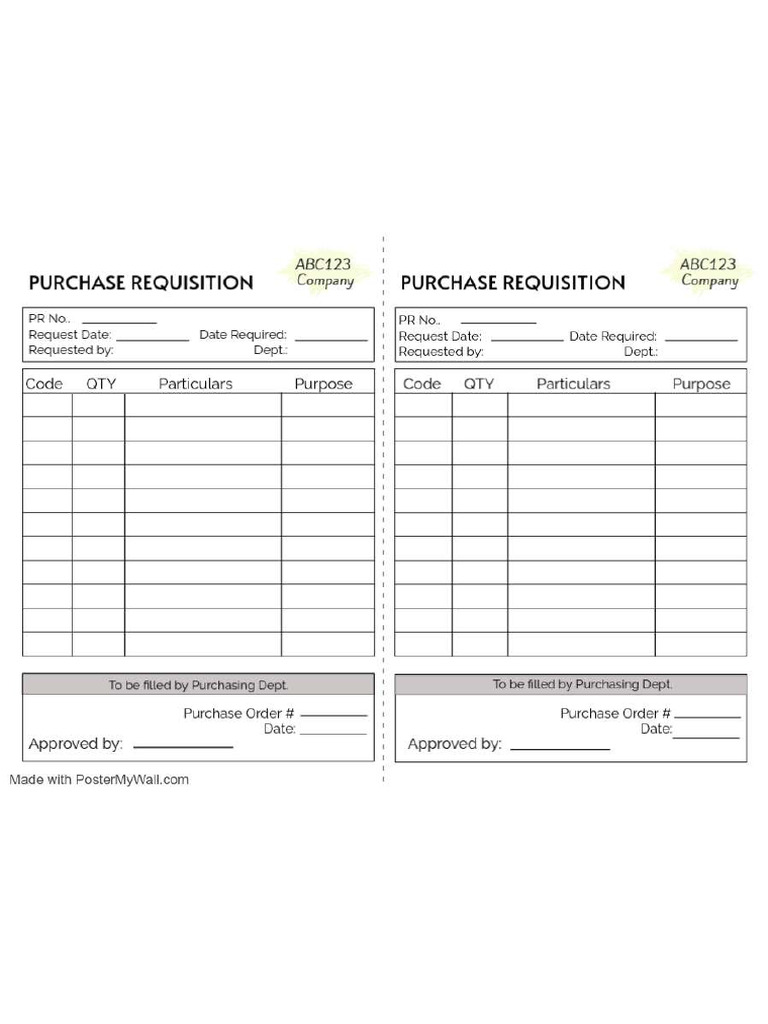 Purchase Requisition Form - Made With PosterMyWall | PDF