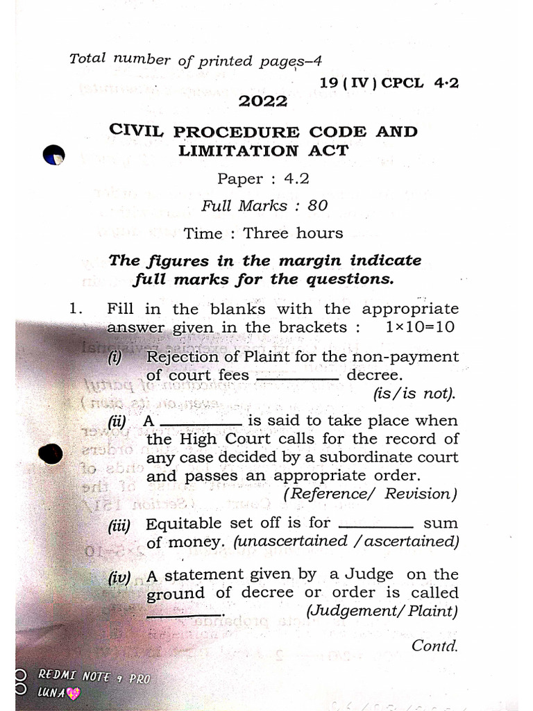 Civil Procedure Code 2022 LLB sem-IV | PDF
