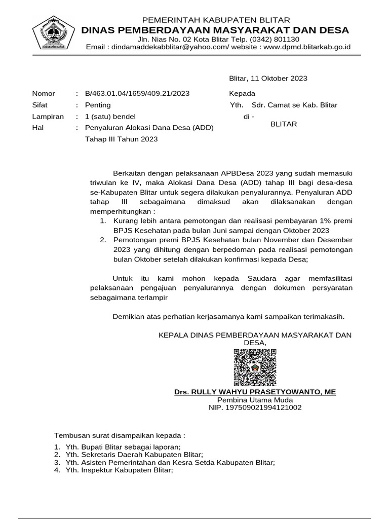 SRT Camat Pengajuan ADD Tahap 3 | PDF