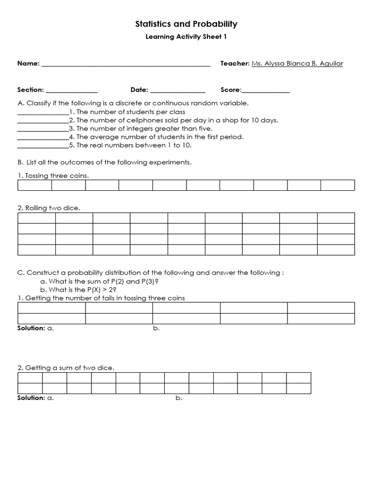 Statistics and Probability LAS | PDF | Probability Distribution | Variance