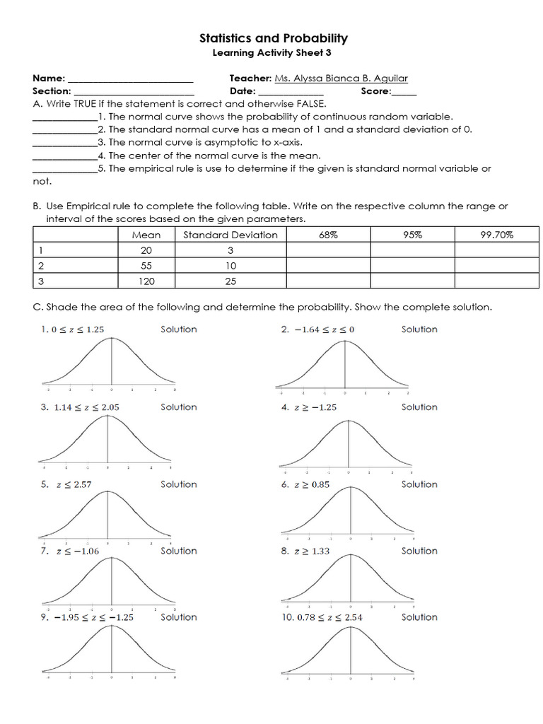 Statistics and Probability LAS 3 and 4 | PDF | Normal Distribution ...