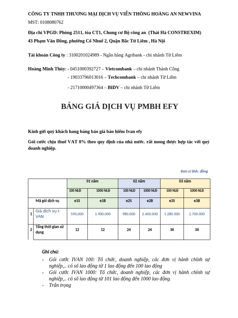 Báo giá PM bảo hiểm efy | PDF