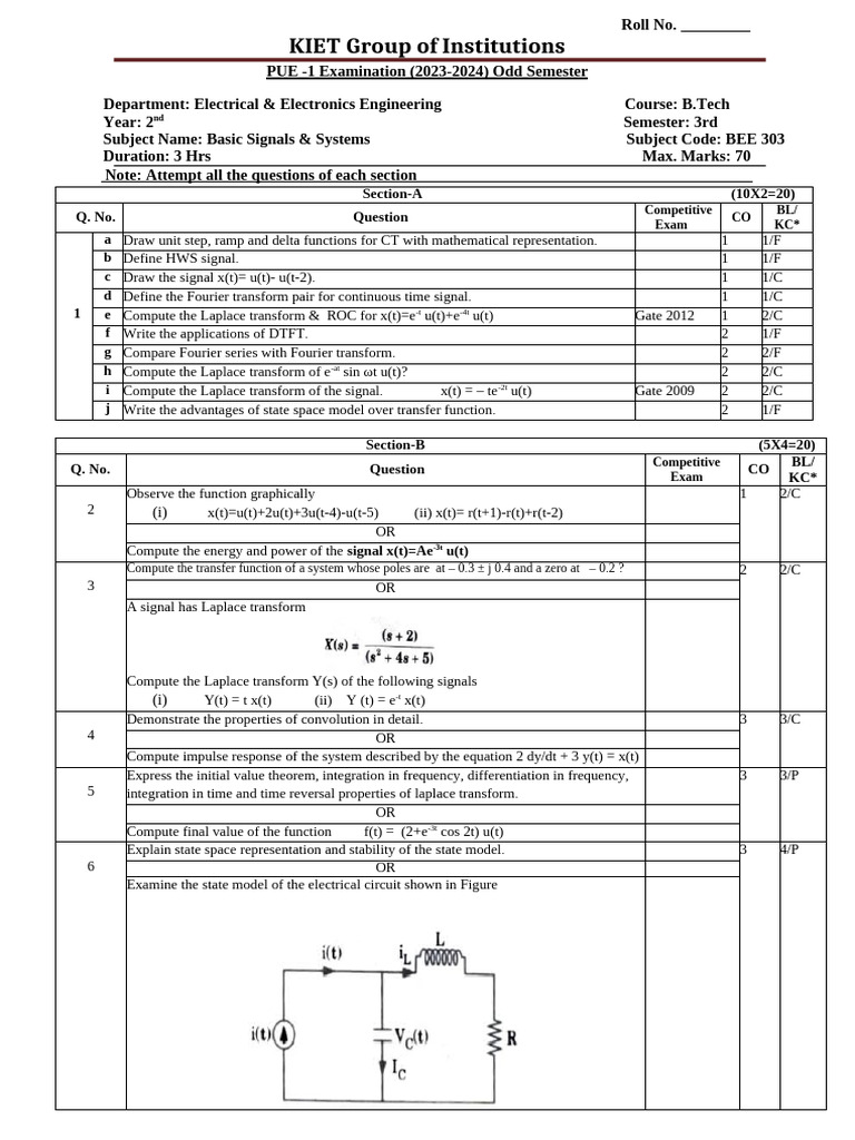 EN_3_BEE 303_B PUE 2 | PDF | Laplace Transform | Discrete Fourier Transform