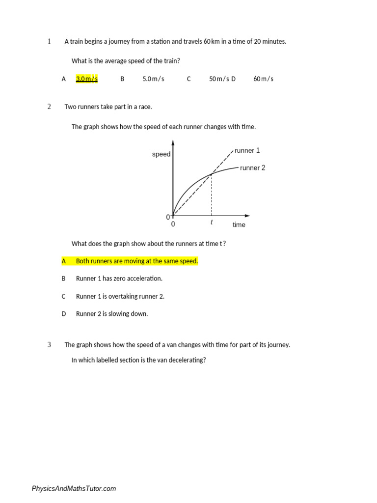 Motion (Multiple Choice) QP | PDF | Speed | Acceleration