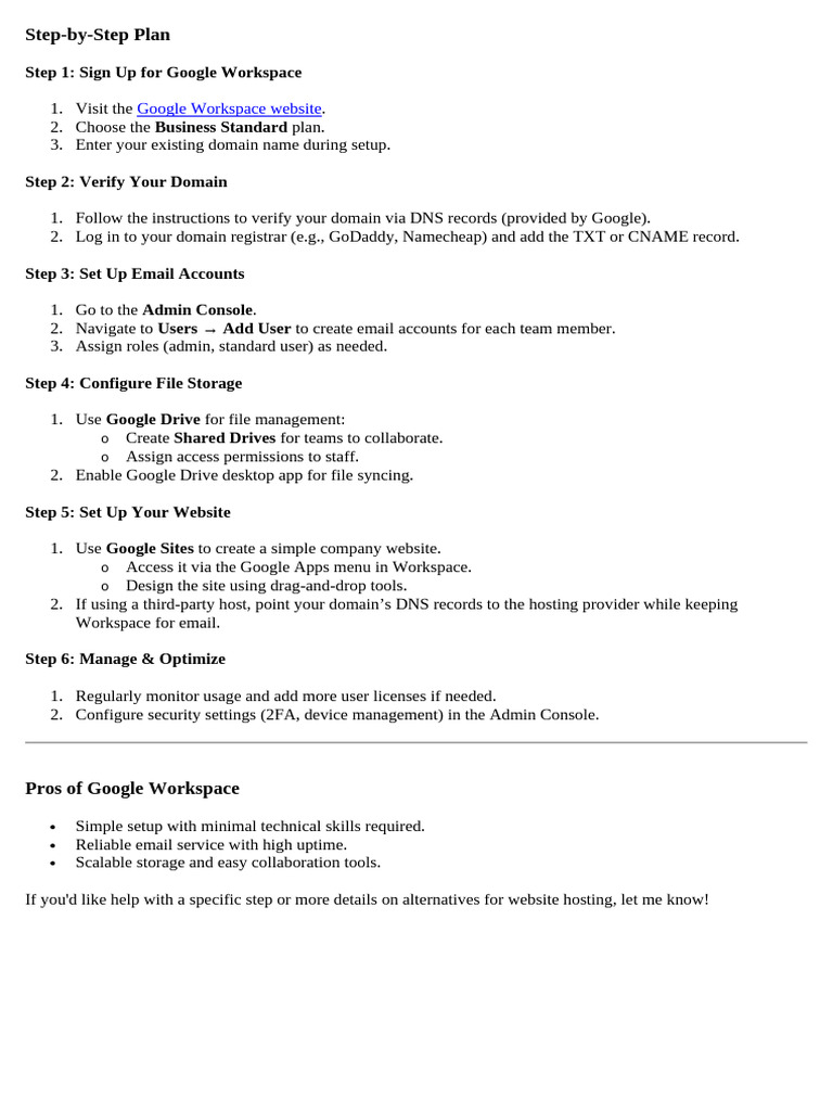 Setting Up Google Workspace With Work Email | PDF