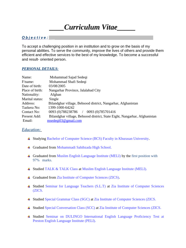 Sajad Update CV | PDF | English As A Second Or Foreign Language ...
