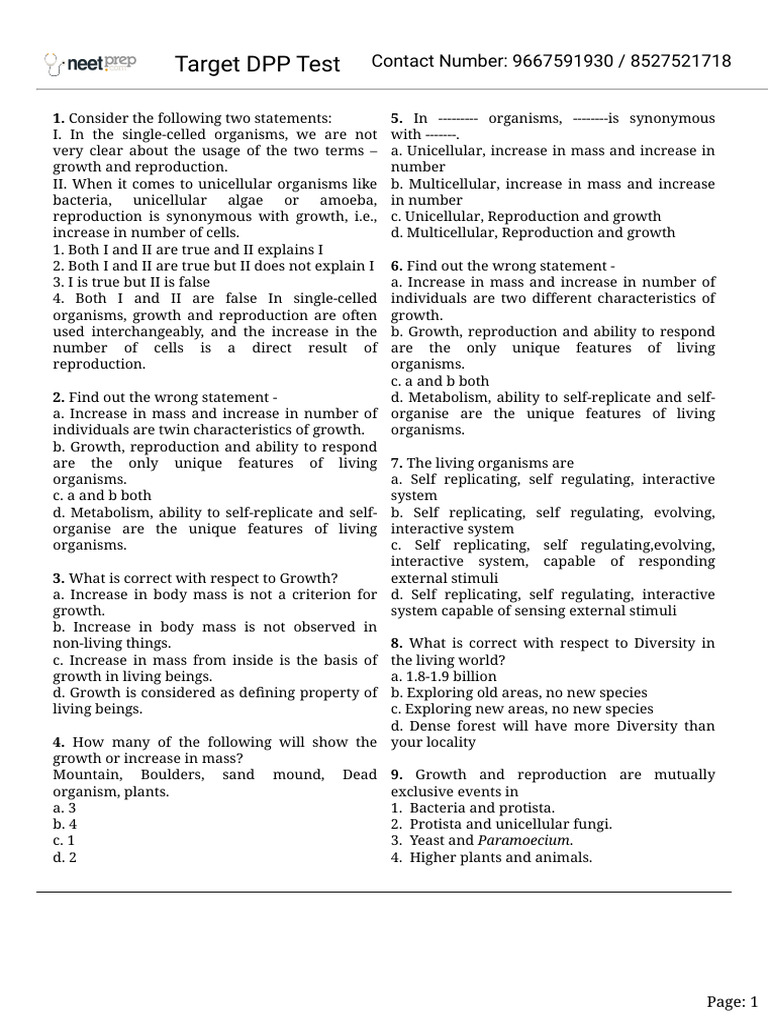 Target DPP Test | PDF | Organisms | Cell (Biology)