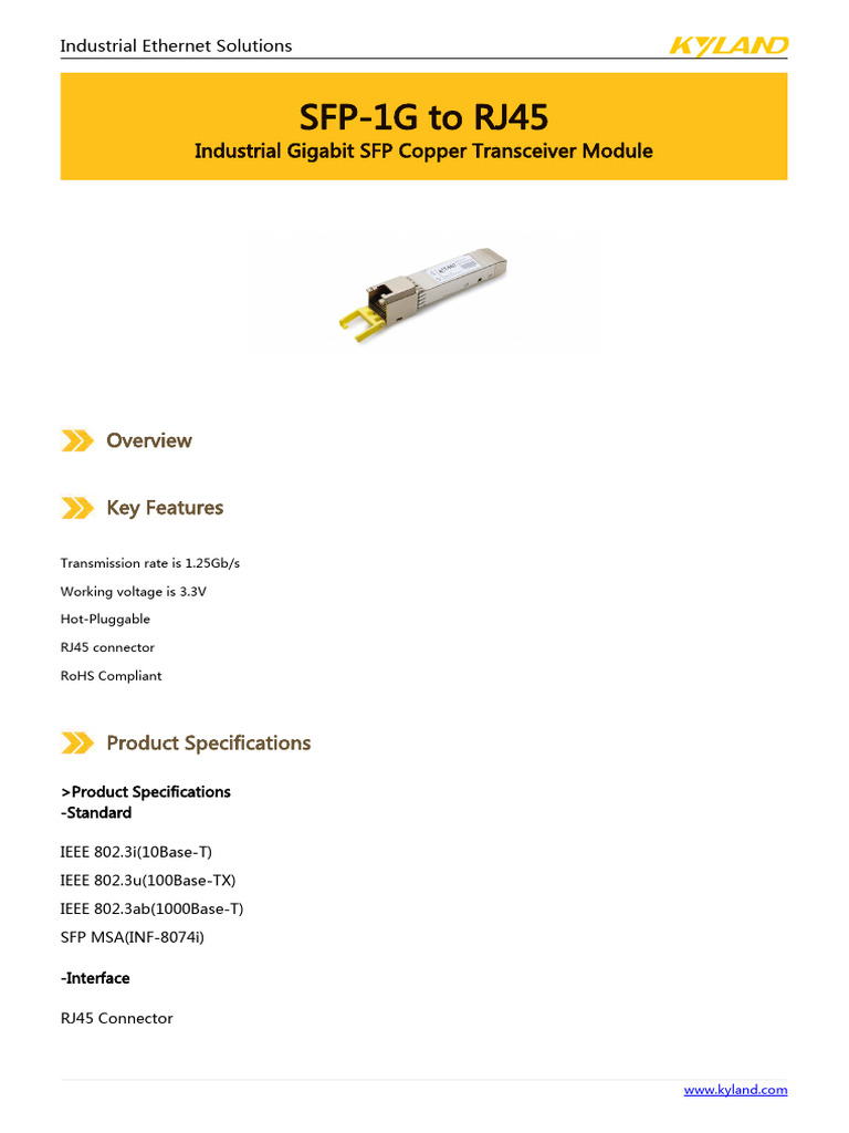 Kyland-SFP-1G to RJ45-Datasheet-EN | PDF