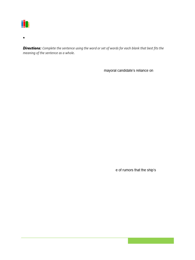 Level 10 Sentence Completion 1 | PDF | Sentence (Linguistics) | Word