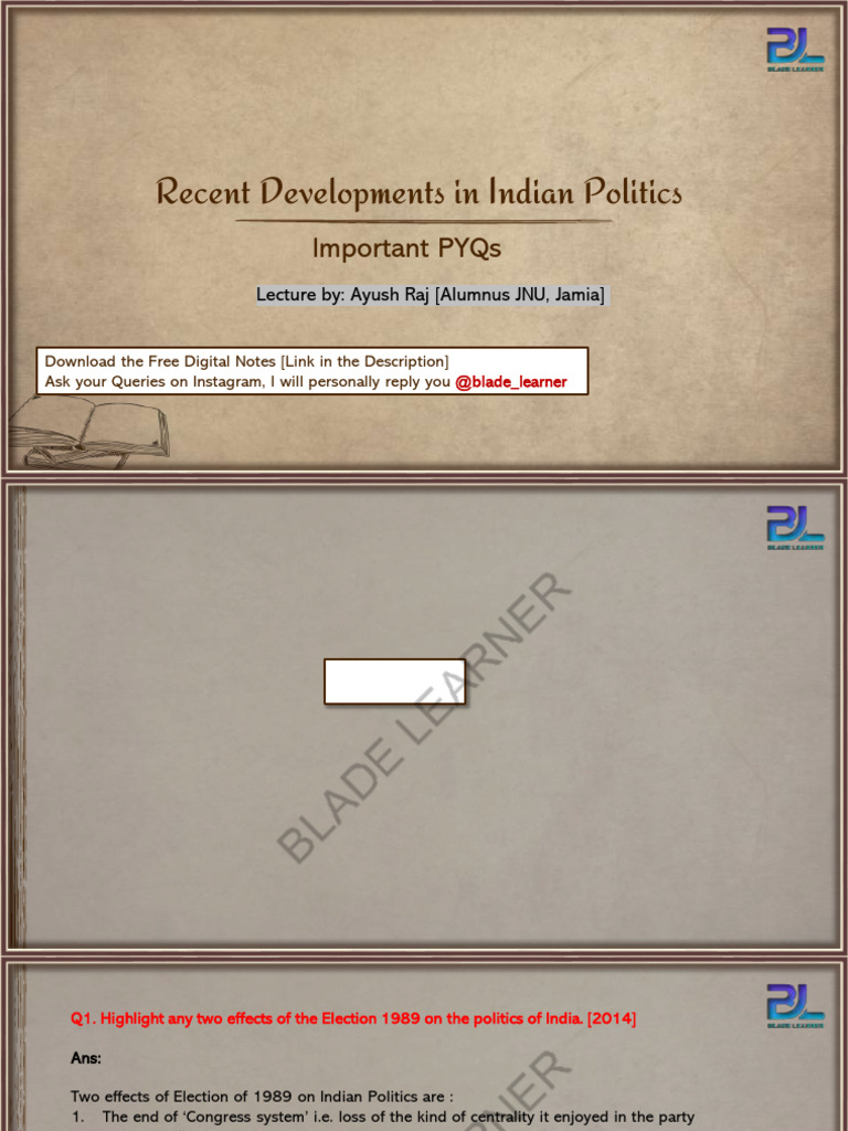 Indian Politics: Key Developments Since 1989 | PDF | Bharatiya Janata ...