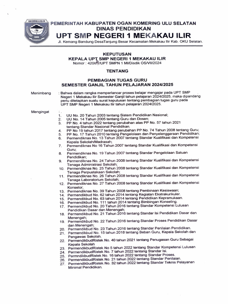 SK Pembagian Tugas Guru | PDF