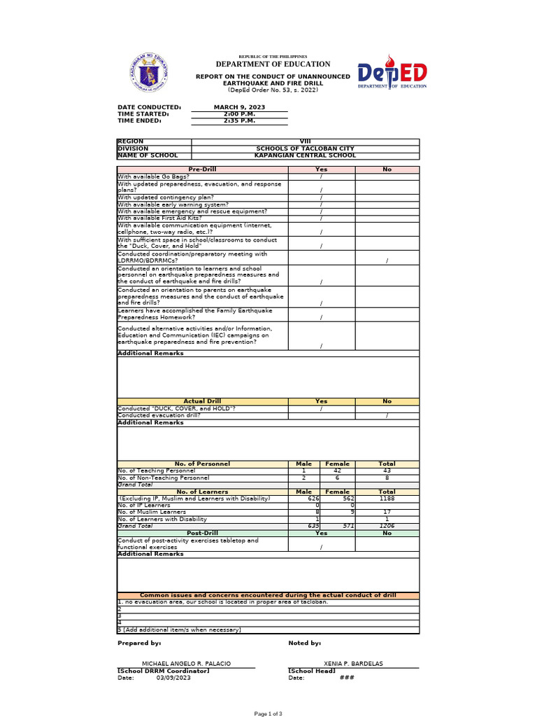 DO53s2022 Kapngain Central School-Reporting-Template | PDF | Emergency ...