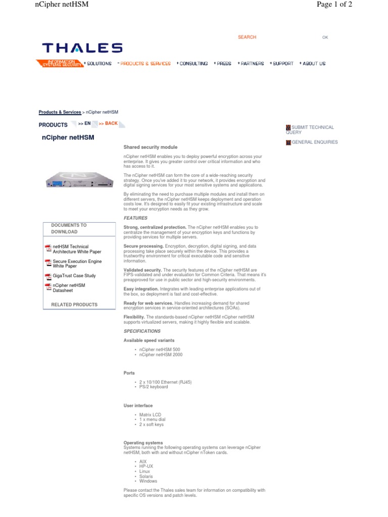 nCipher netHSM: Centralized Encryption Solution | PDF | Encryption ...