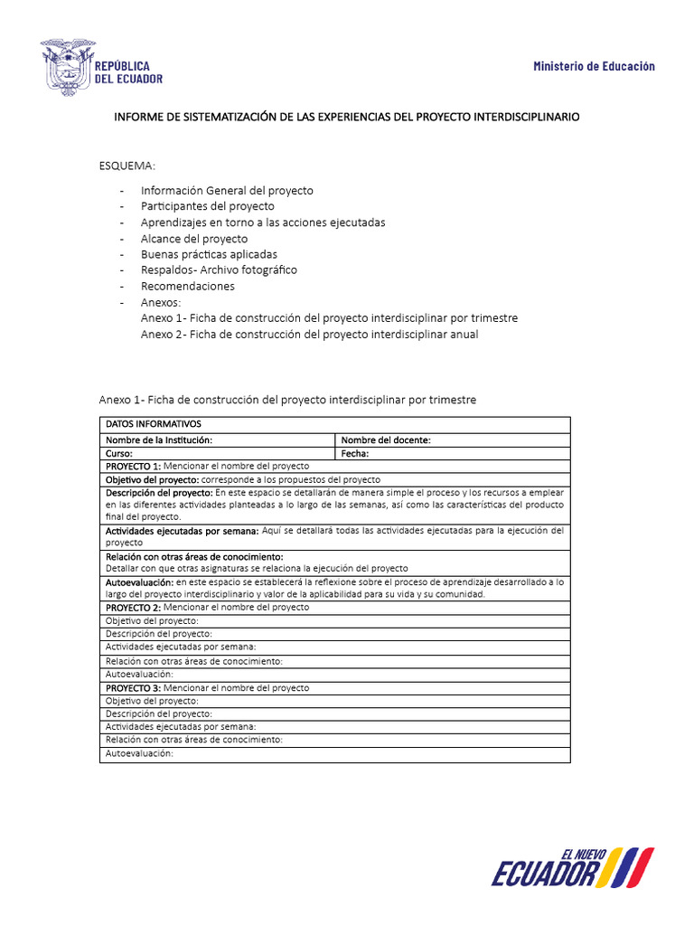 Anexo1 Informe Sistematizacion de Experiencia Proyecto Interdisciplinar | PDF | Evaluación ...