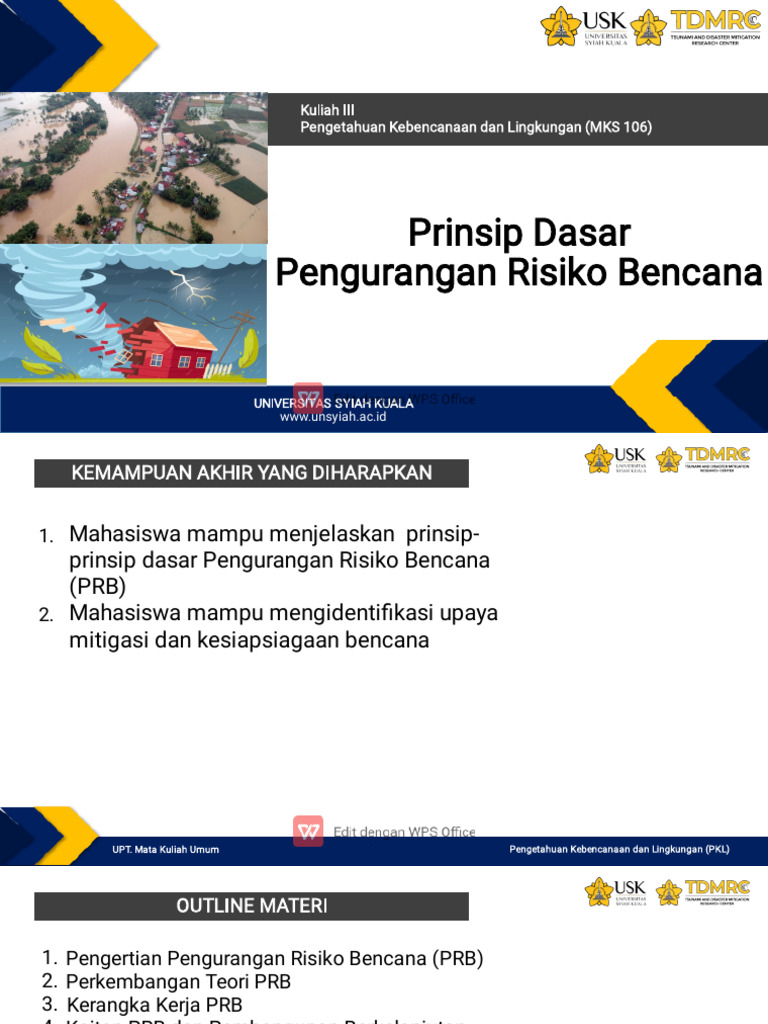 Pertemuan 3 - Prinsip Dasar Pengurangan Risiko Bencana | PDF
