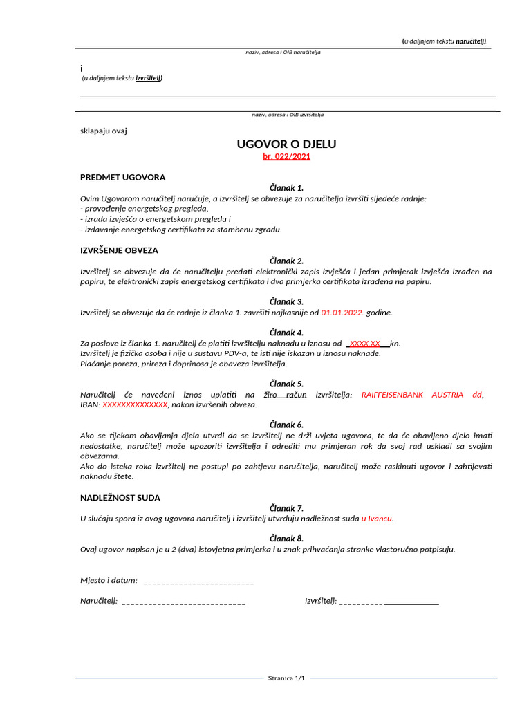 Ugovor o Djelu - CERTIFICIRANJE PRIMJER | PDF