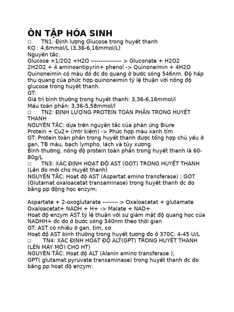 ÔN TẬP HÓA SINH(1) | PDF