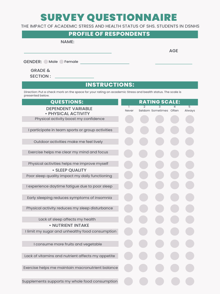 Academic Stress and Health Survey | PDF | Sleep | Nutrients