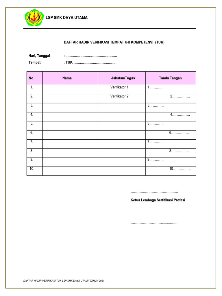 Daftar Hadir Verifikasi 2024 | PDF