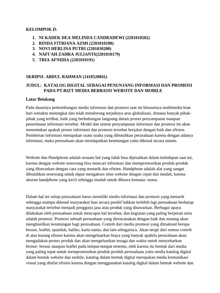 Tugas Kelompok RPL - Analisis Skripsi | PDF