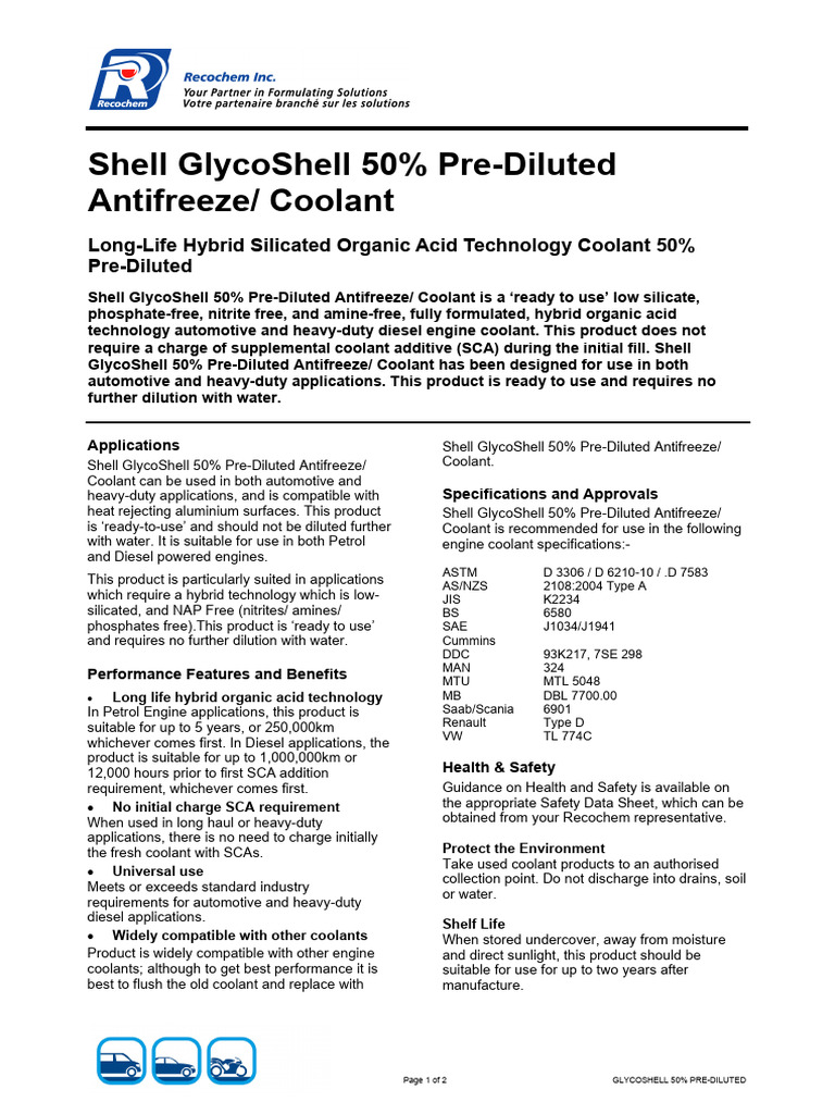 TDS Shell GlycoShell 50 Pre Diluted | PDF | Materials | Chemical Compounds
