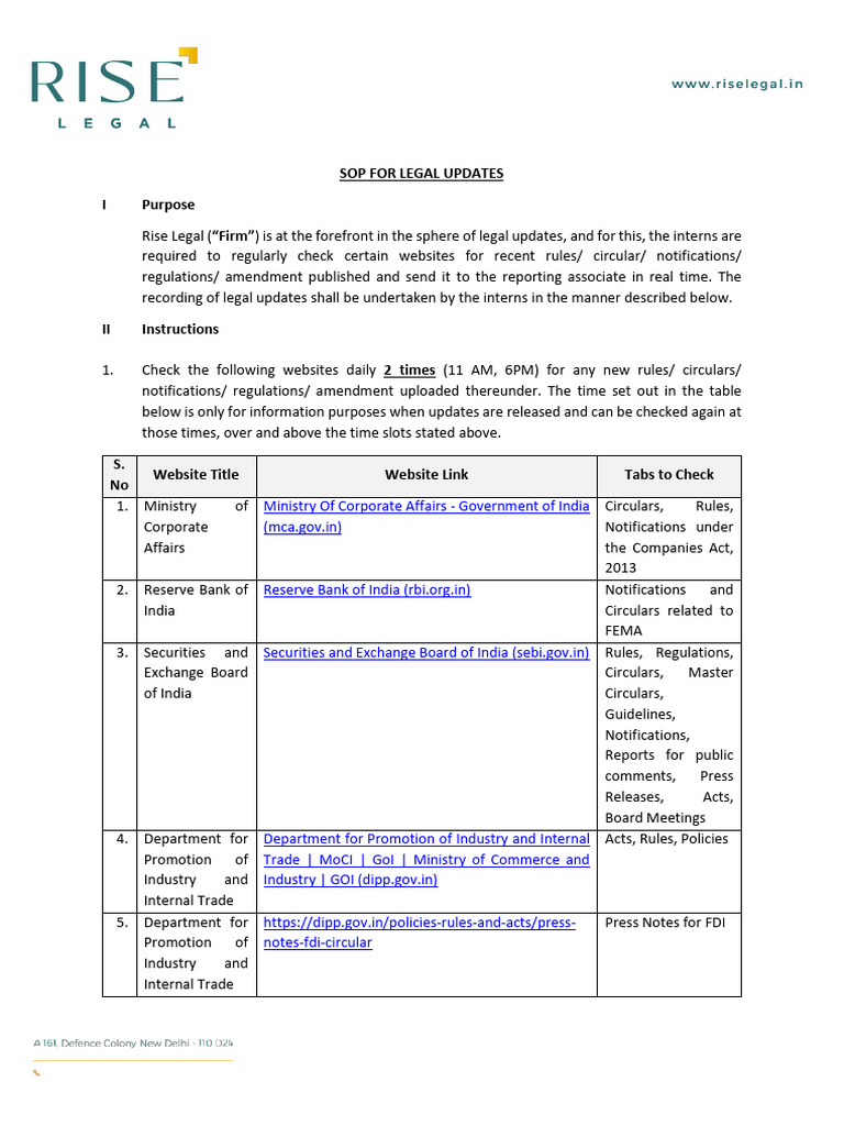 Legal Updates - SOP For Interns | PDF