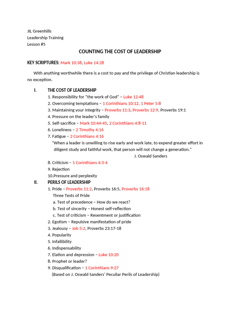 Leadership Training 5. Counting The Cost of Leadership | PDF