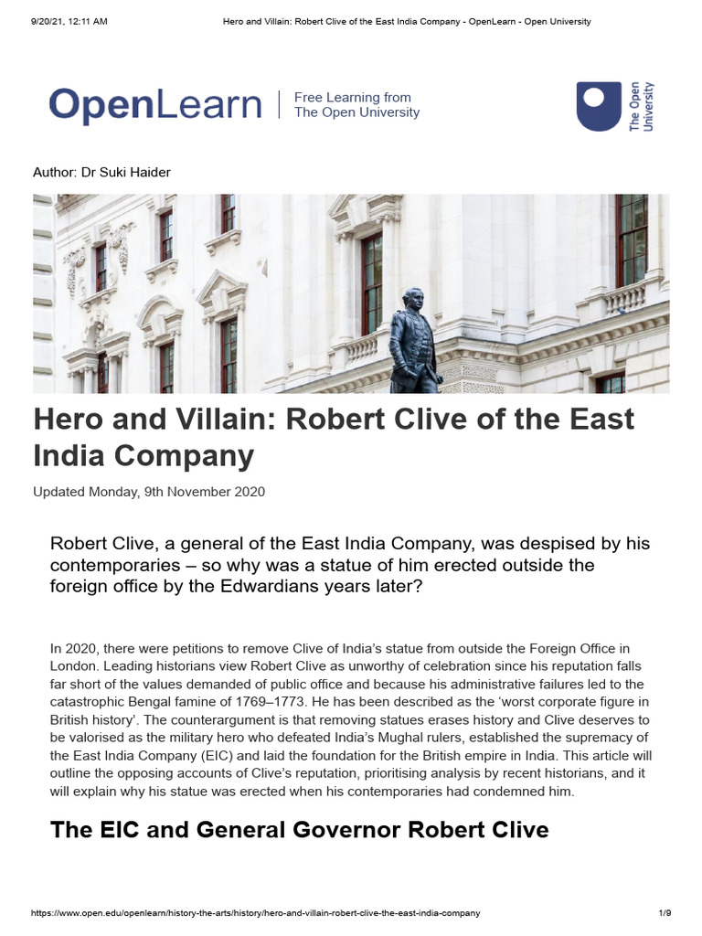 Hero and Villain - Robert Clive of The East India Company - OpenLearn ...