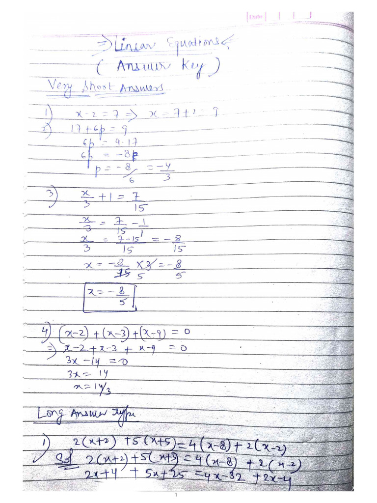 Answer key- Linear equation | PDF