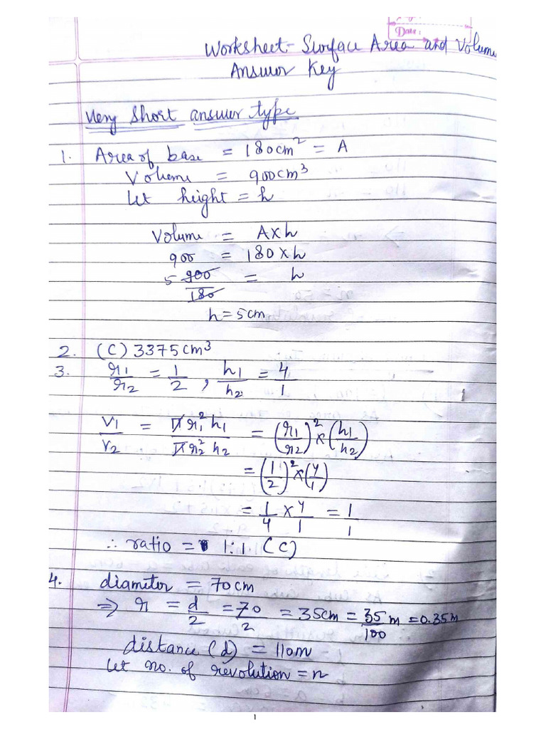 Answer Key-Surface Area and Volume | PDF