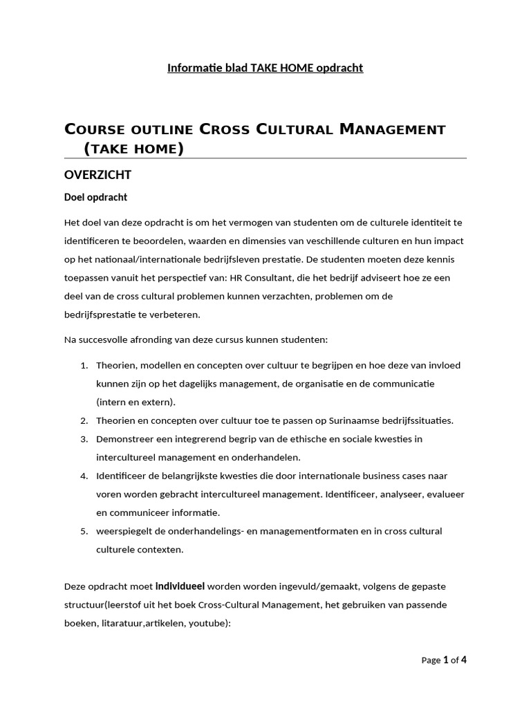 Programma en Overzicht Cross Cultural Management | PDF