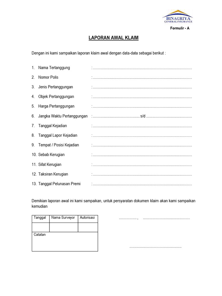 Formulir Klaim Kendaraan Bermotor | PDF