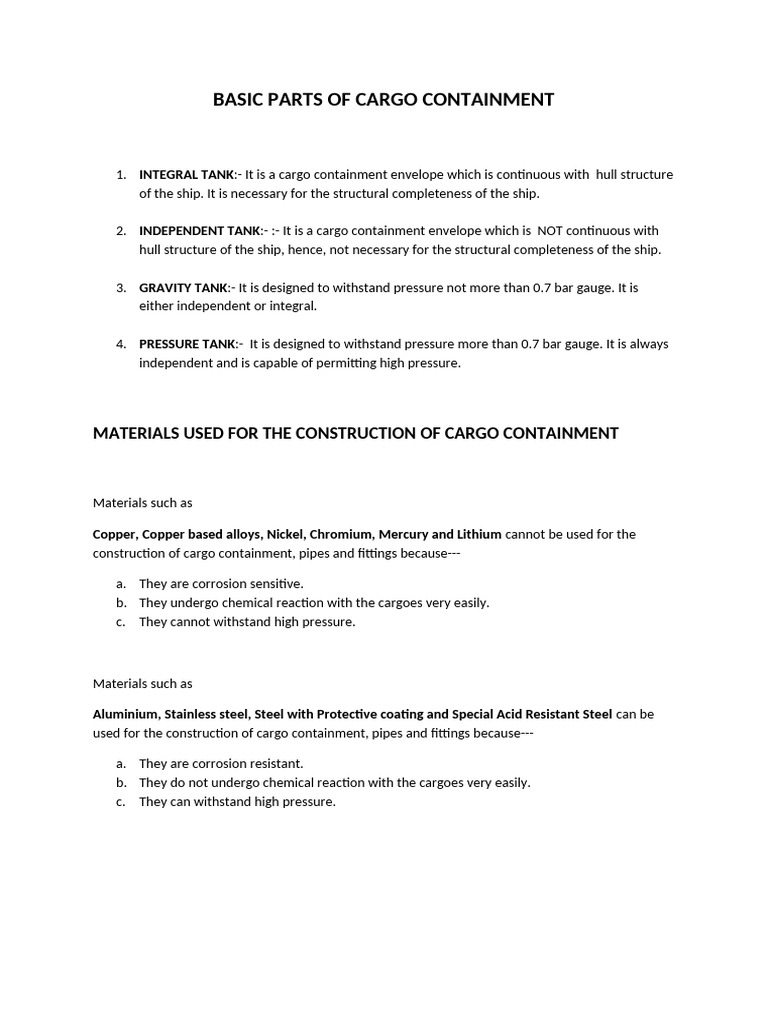 Cargo Containment Types and Materials | PDF