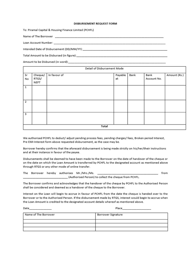 Disbursement Request Form PCHFL | PDF