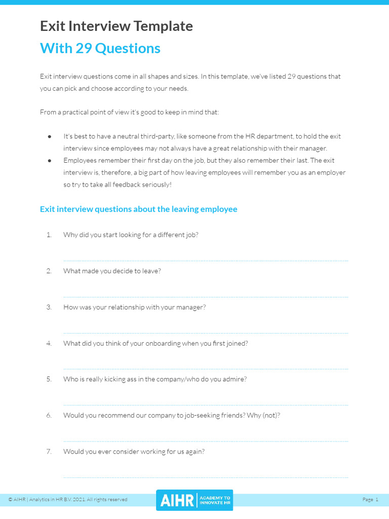 Exit Interview Template with 29 Questions | PDF