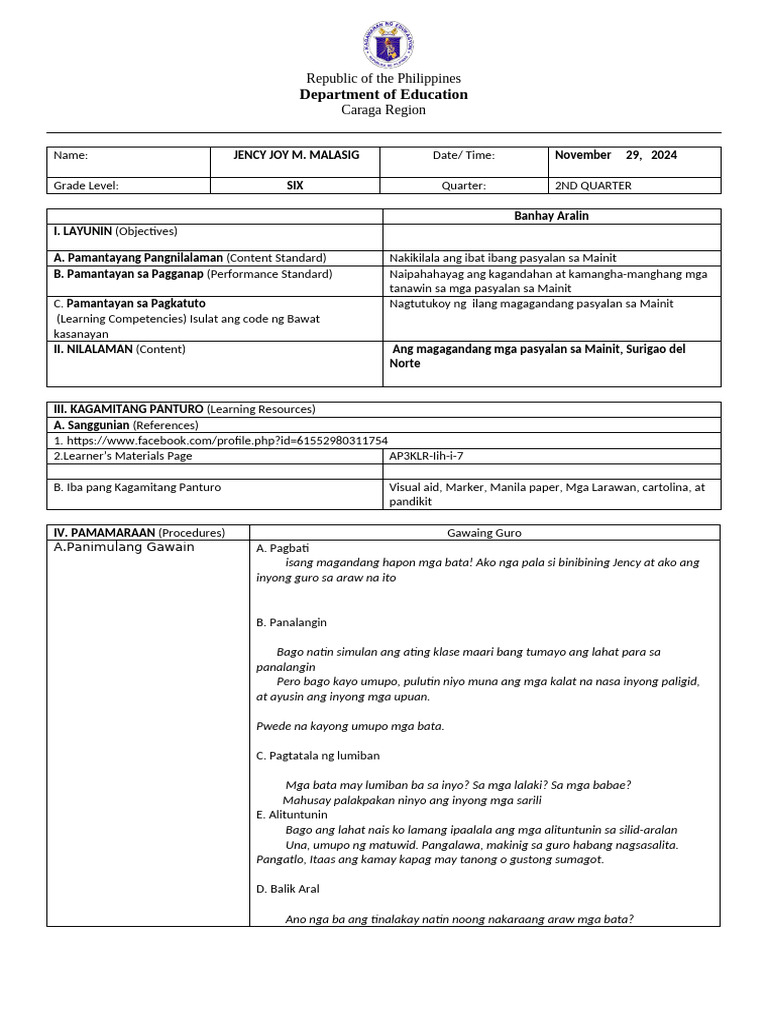 Malasig Lesson Plan | PDF
