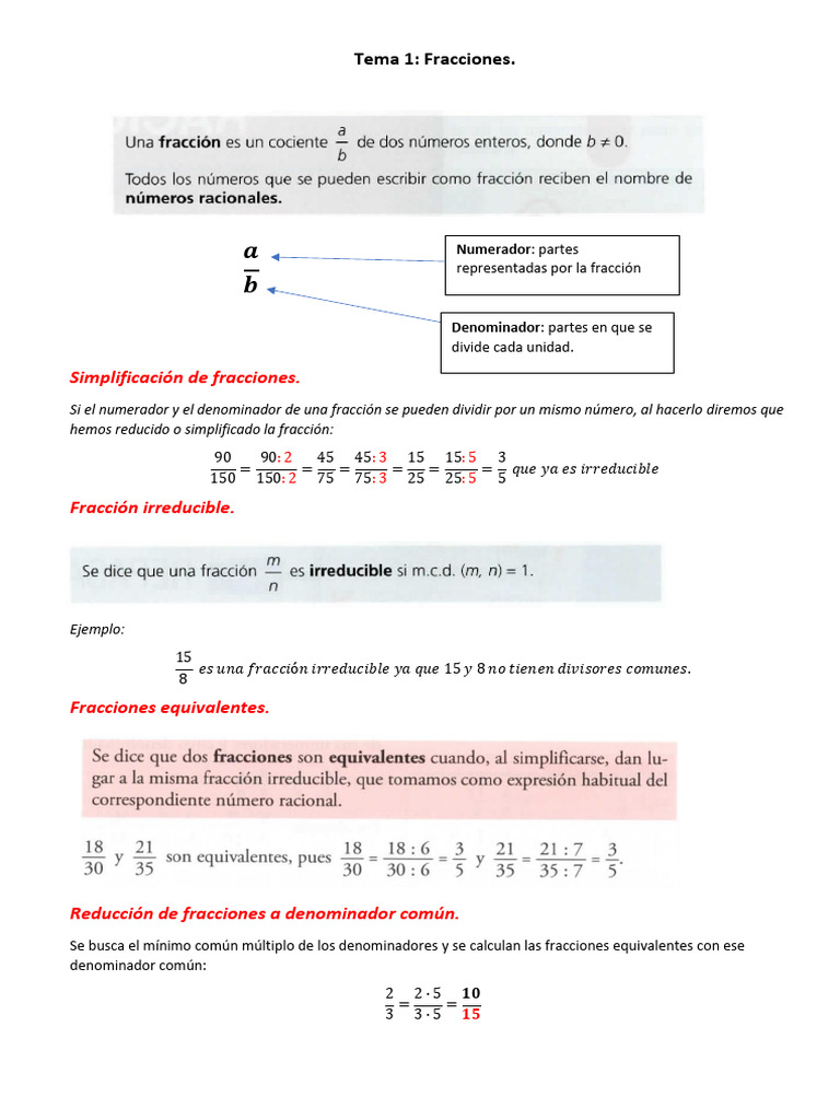 001 3ºESO- Teoría 1 - Repaso Fracciones (2) | PDF