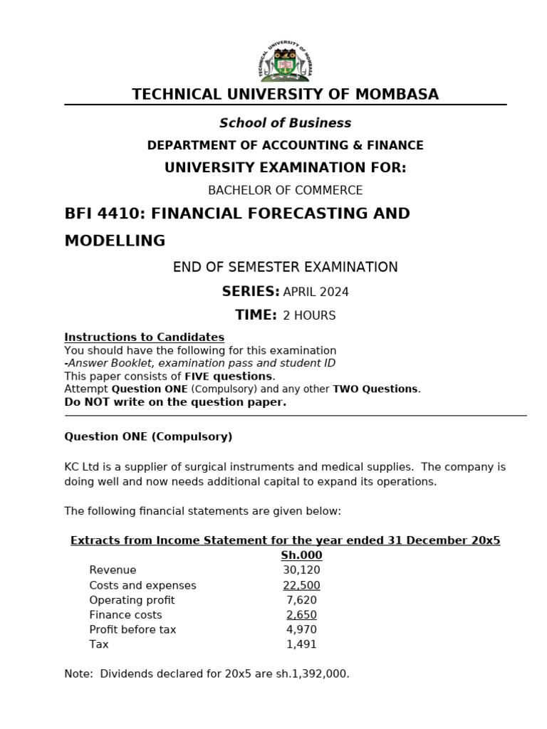 Bfi 4403 Financial Forecasting and Modeling | PDF | Expense | Equity (Finance)