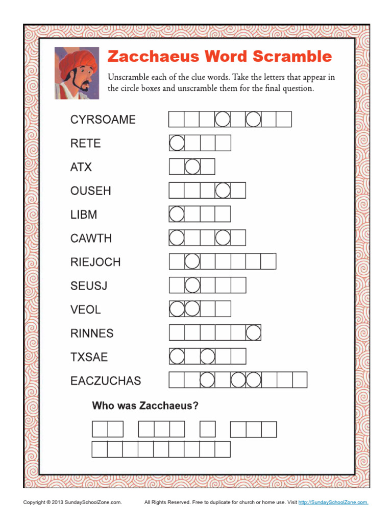 Zacchaeus Met Jesus Word Scramble | PDF
