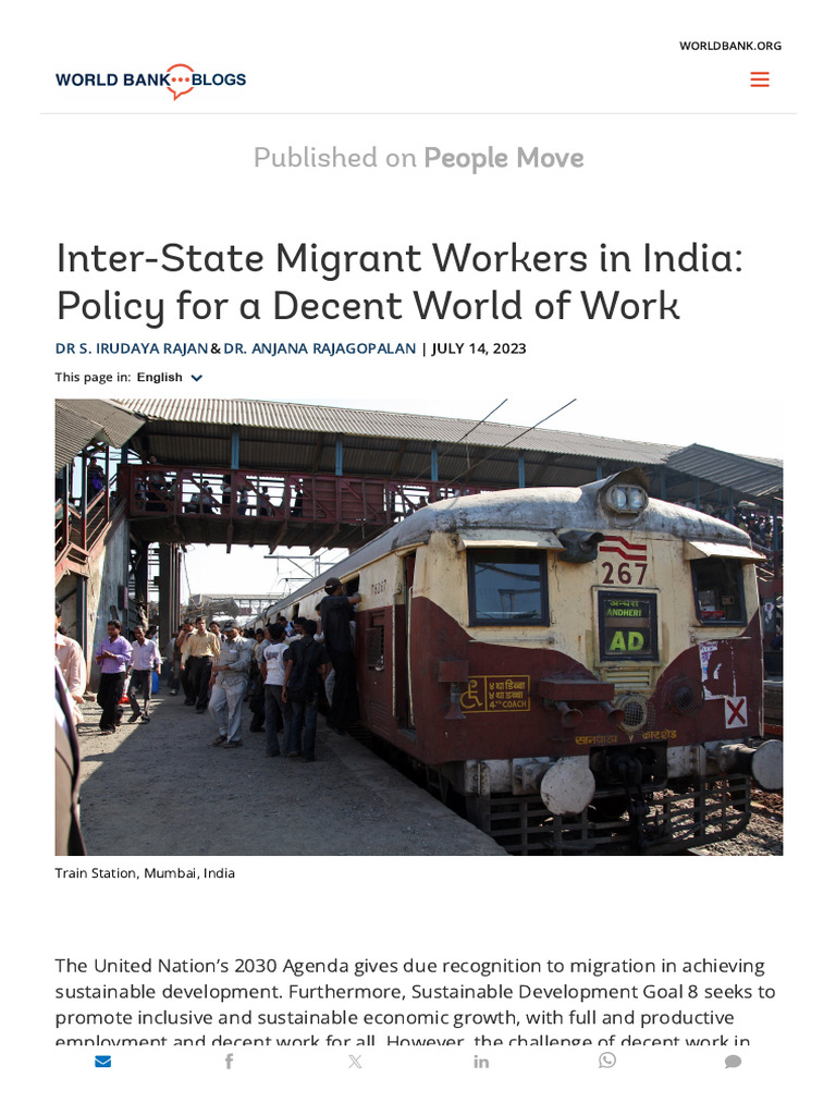 Inter-State Migrant Workers in India - Policy For A Decent World of Work | PDF | Migrant Worker ...