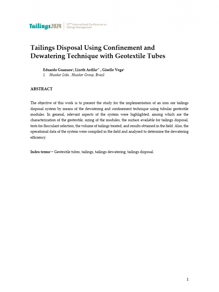 2024 SOILTAIN DW Tailings Disposal Using Confinement and Dewatering Technique With Geotextile ...