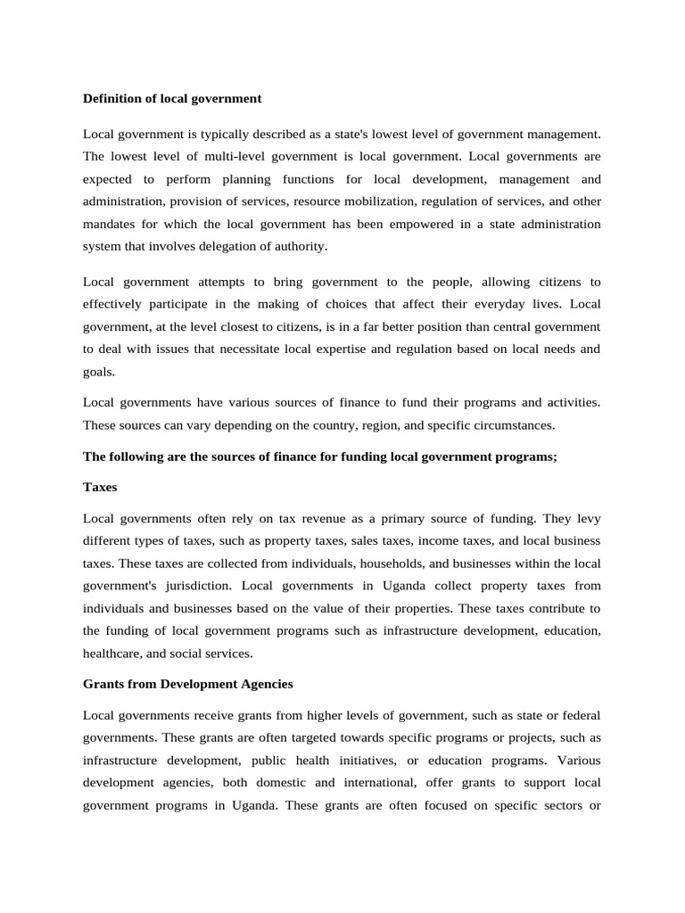 Local Government Financing Sources | PDF | Taxes | Infrastructure