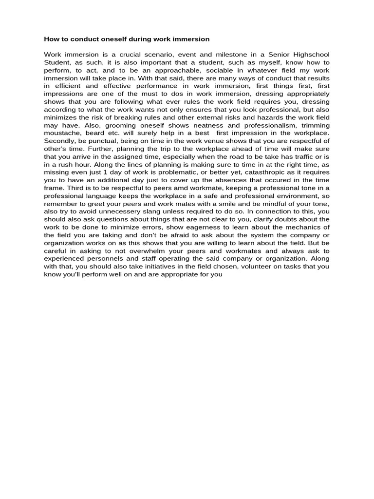 Senior High Work Immersion Guide | PDF