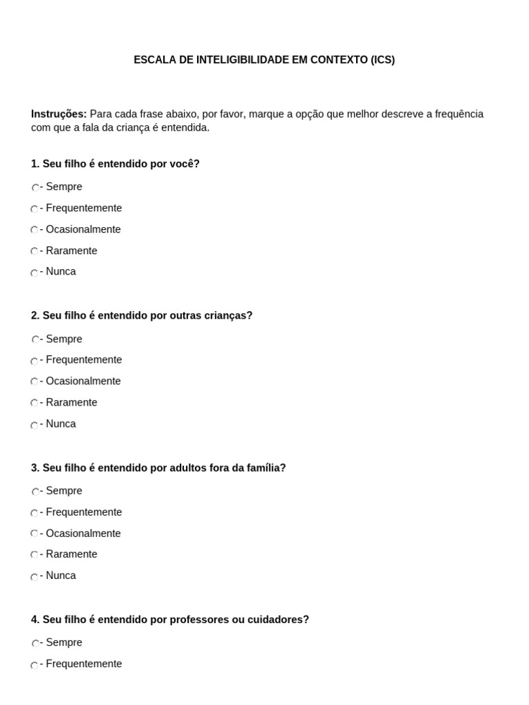 ESCALA DE INTELIGIBILIDADE EM CONTEXTO (ICS) | PDF