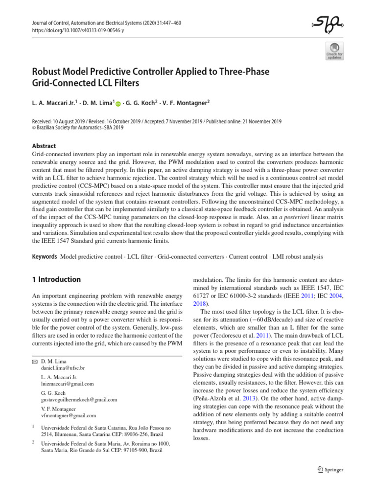 Robust Model Predictive Controller Applied To Three-Phase Grid-Connected LCL Filters | PDF ...