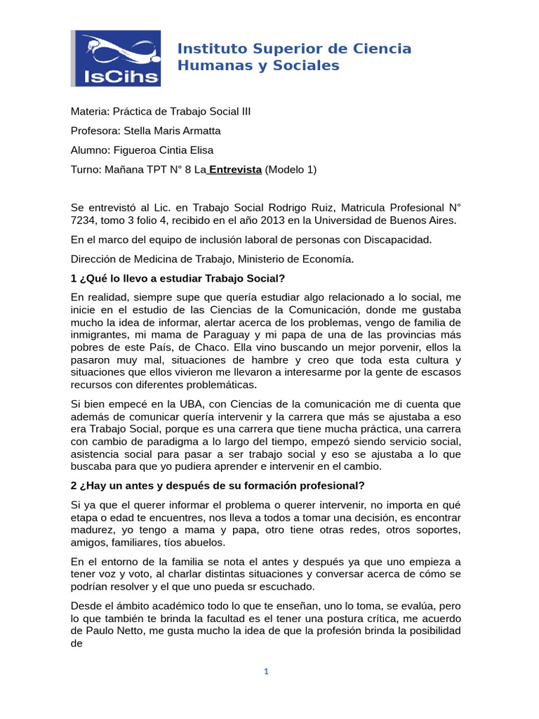 TP N°8 La Entrevista CINTIA | PDF | Trabajo Social | Salud mental
